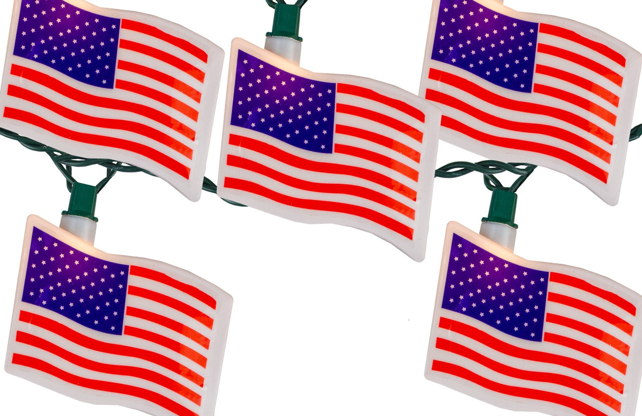 10-Count Red & Blue Patriotic Flag Light Set, 12ft Green Wire | Pool ...