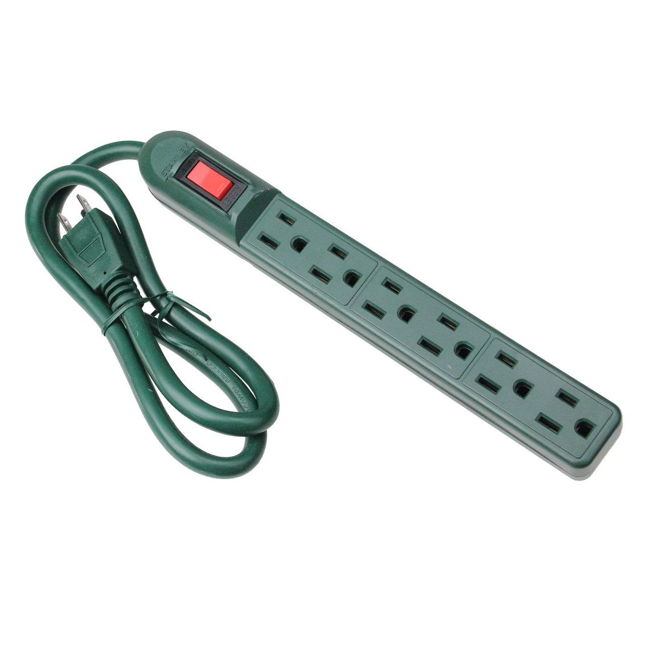 10" Green 6-Outlet Grounded Power Strip with Resettable Circuit Breaker ...