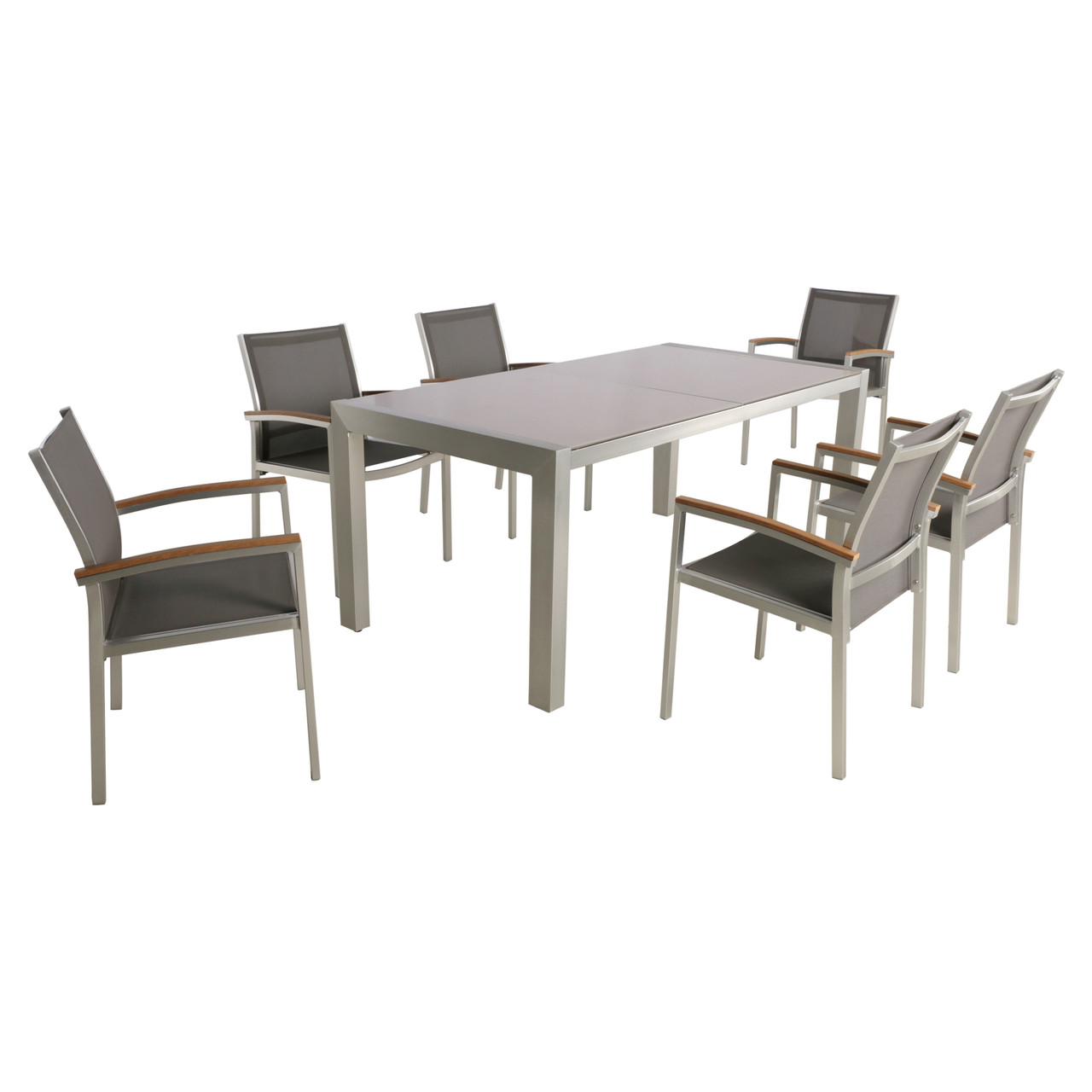 7-Piece Silver & Gray Contemporary Outdoor Furniture Patio Dining Set ...