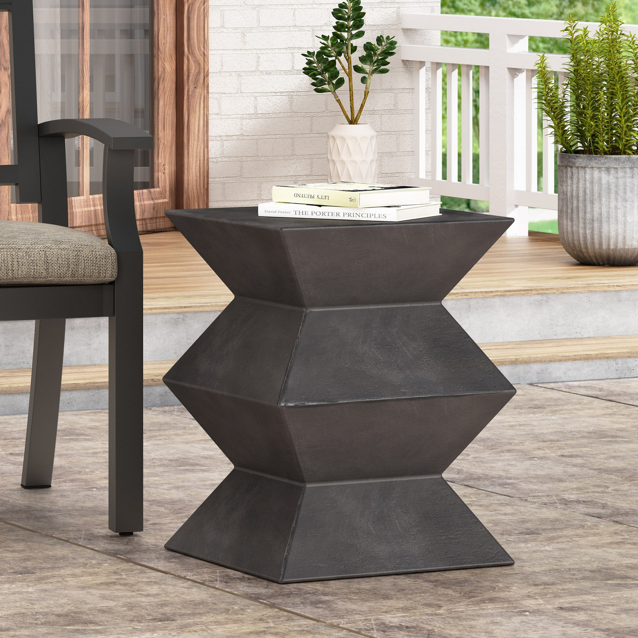 20" Antique Copper Outdoor Lightweight Concrete Side Table | Pool Central