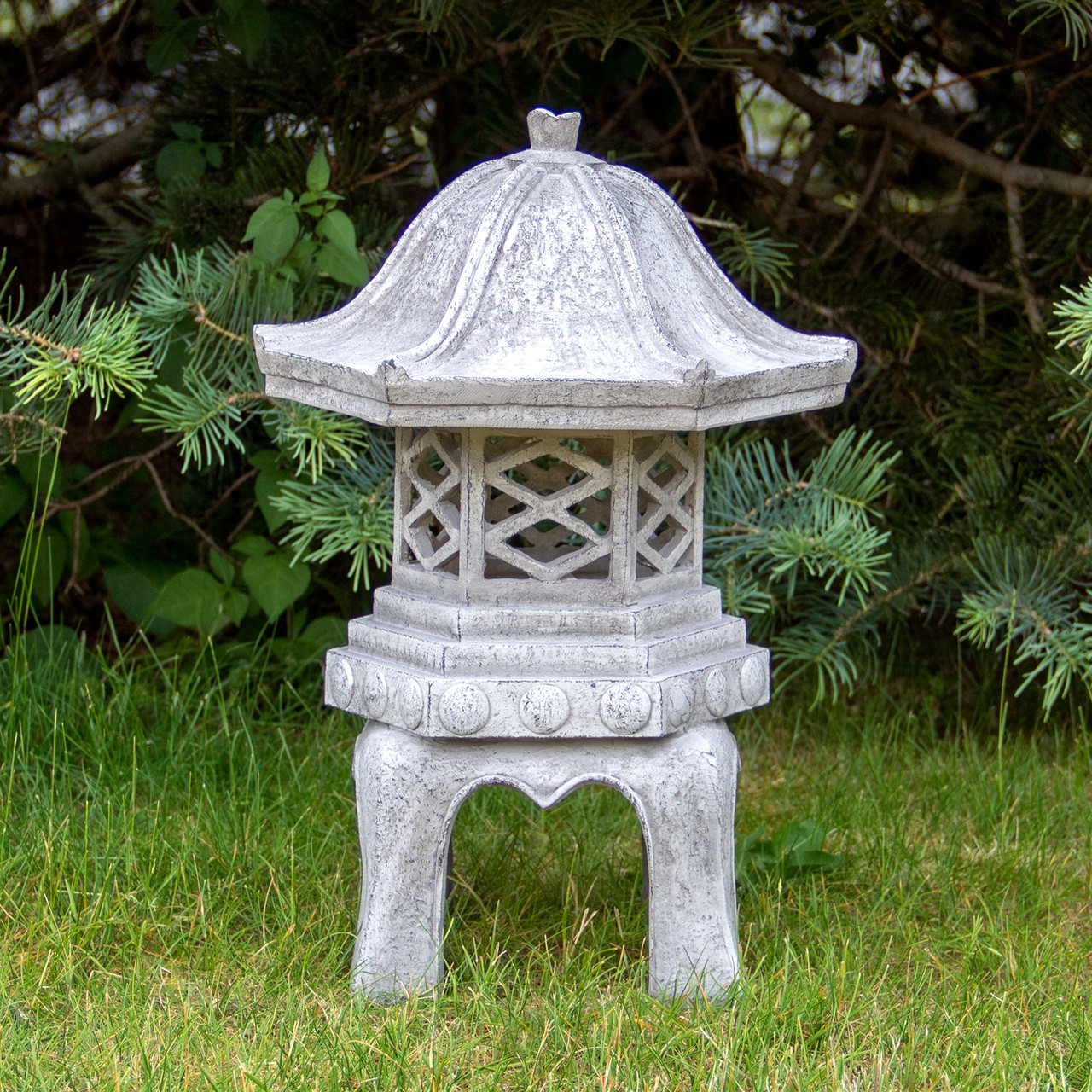 18.5" LED Lighted Stone Gray Outdoor Solar Powered Pagoda Sculpture ...