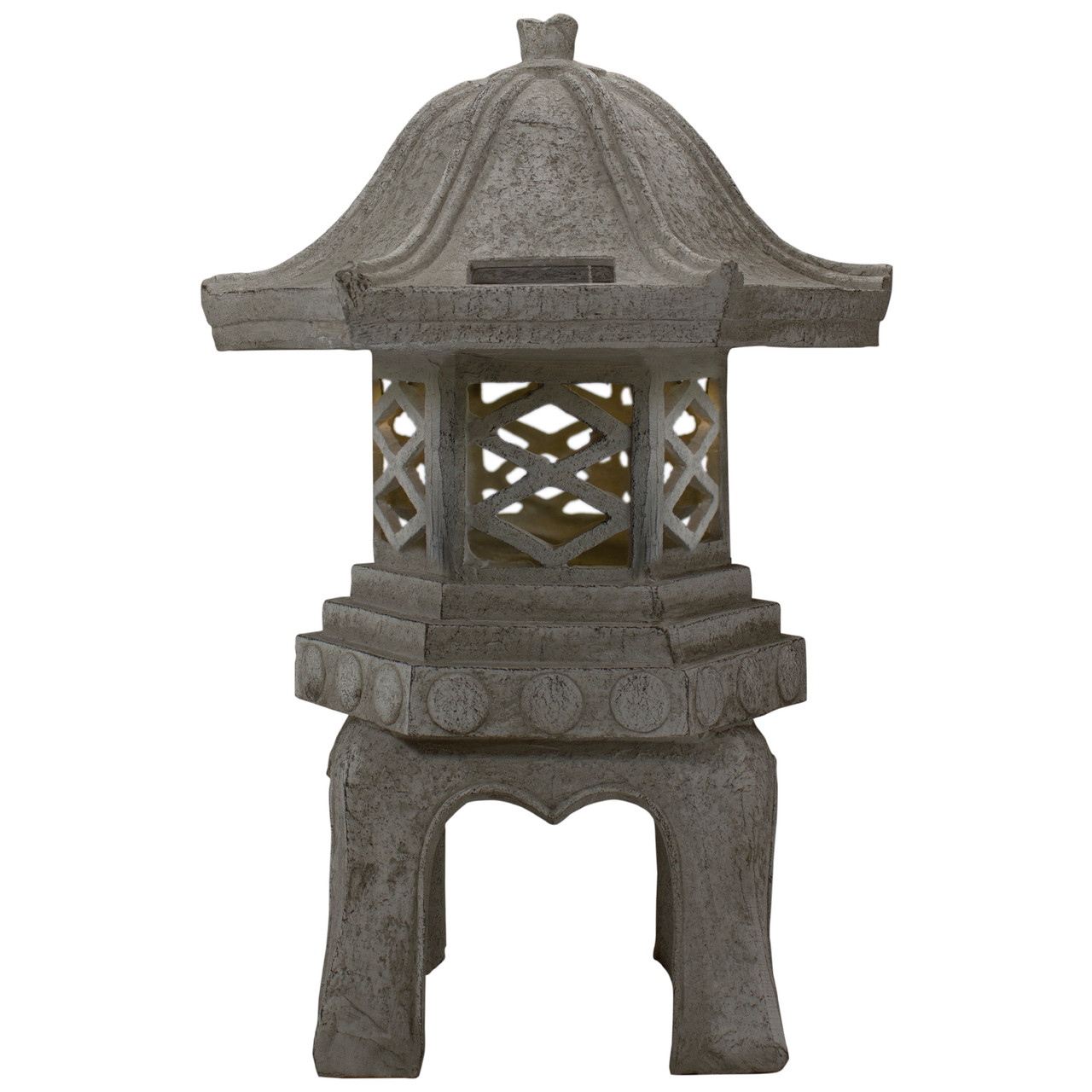 18.5" LED Lighted Stone Gray Outdoor Solar Powered Pagoda Sculpture ...