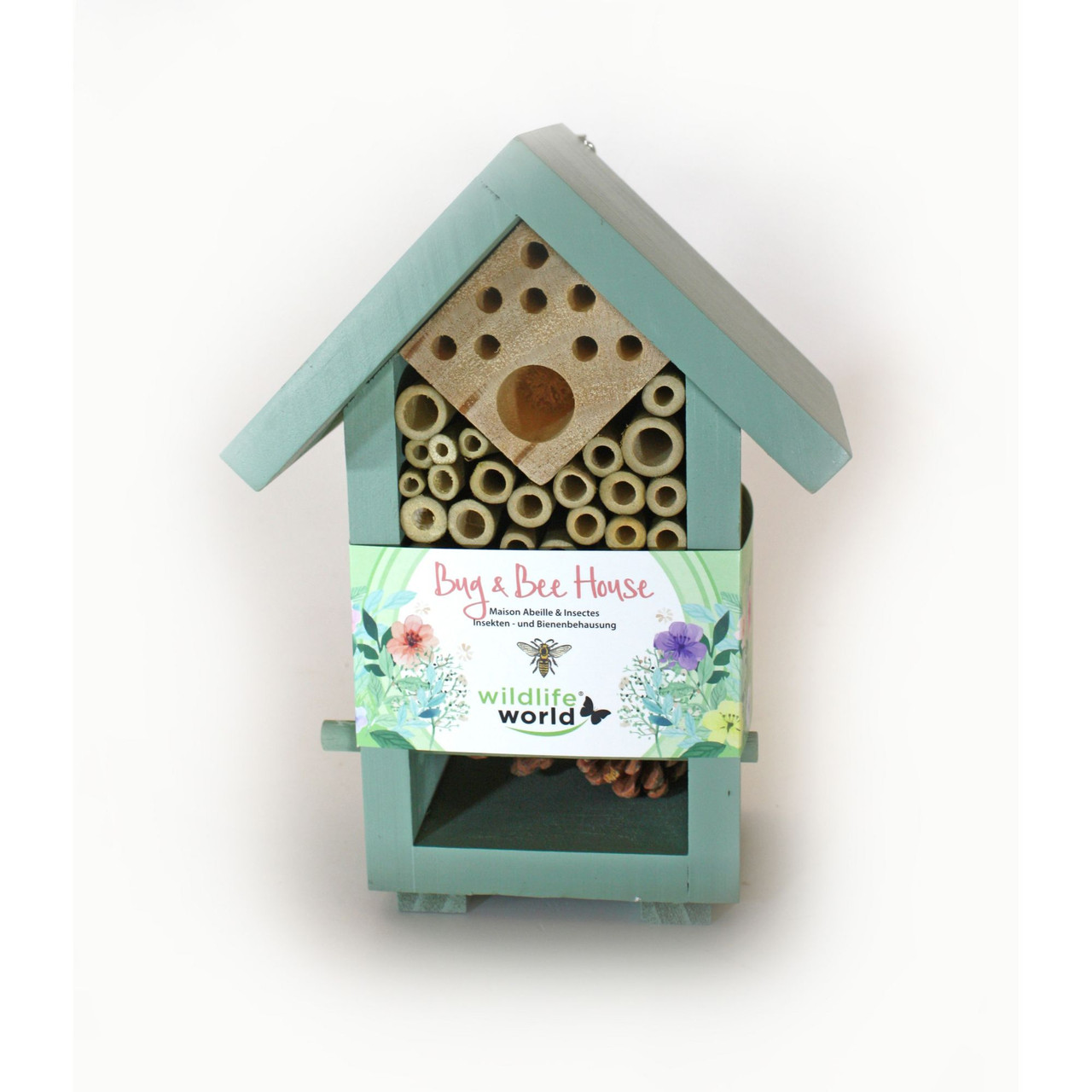11" Green, Blue, & Brown Contemporary Wooden Bug & Bee House | Pool Central