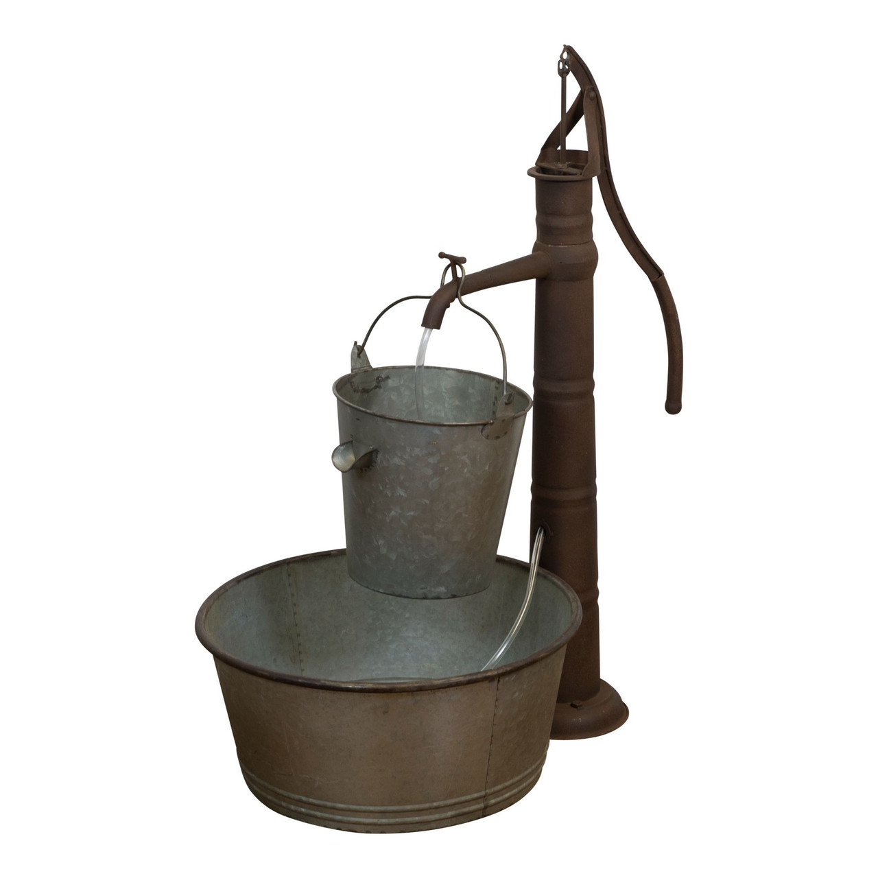 37" Antique Brown Rustic Water Pump Outdoor Patio Fountain | Pool Central