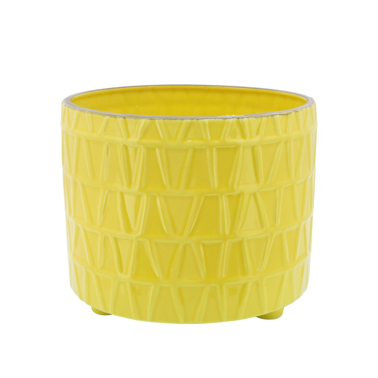 Set of 2 Yellow Ceramic Footed Etched Planters 12" | Pool Central