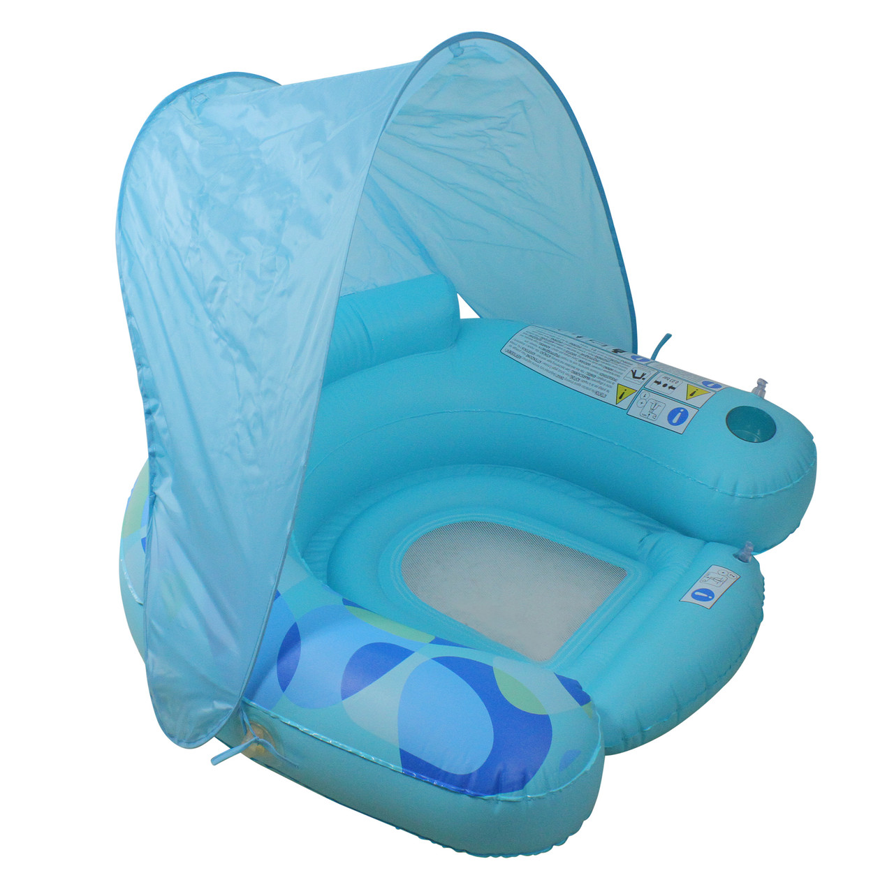 Inflatable Blue Swimming Pool Lounge Chair with Shade Canopy, 40.5-Inch ...