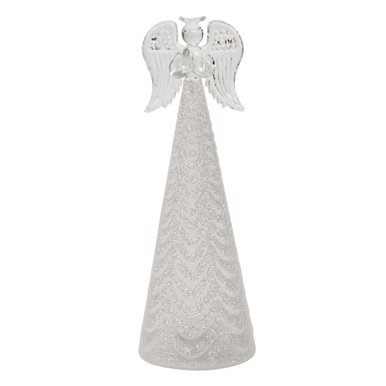 6" Glittering White Angel Ornament with String Lights | Pool Central