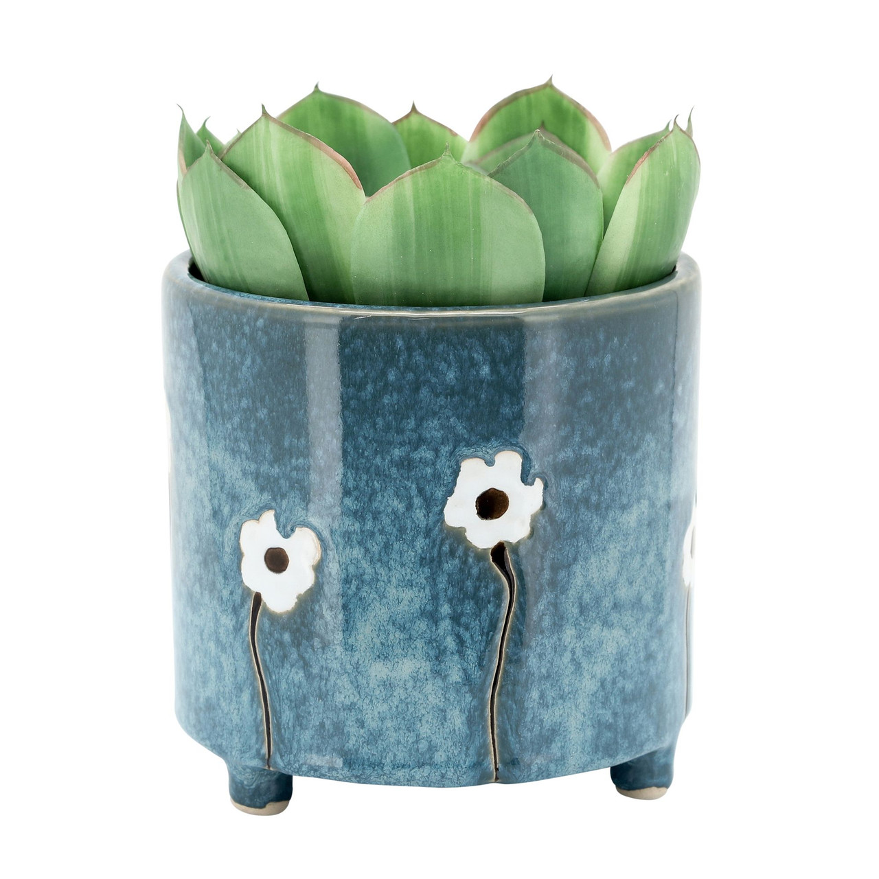 6" Blue Ceramic Floral Decorative Footed Planter | Pool Central