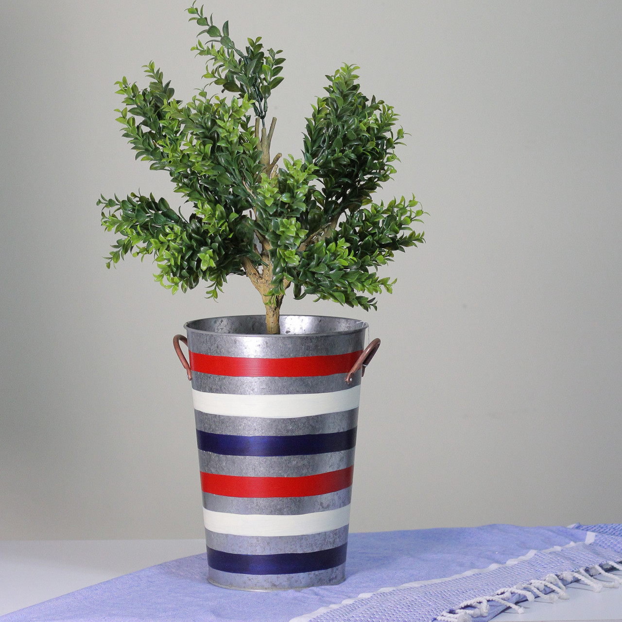12" Red & White Striped Patriotic Outdoor Garden Planter Bucket | Pool ...