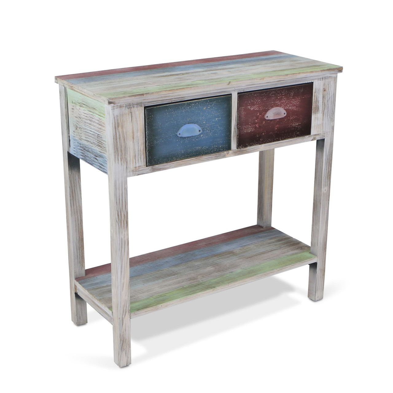 32" Gray & Blue Vintage Distressed Entryway Table | Pool Central