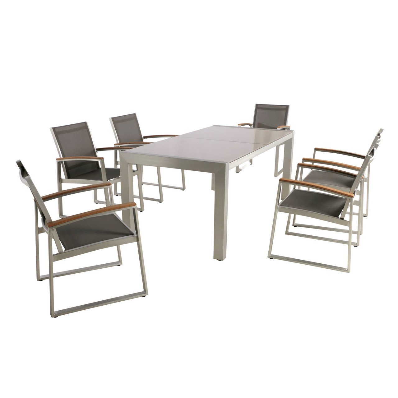 7-Piece Silver & Clear Contemporary Outdoor Furniture Patio Dining Set ...