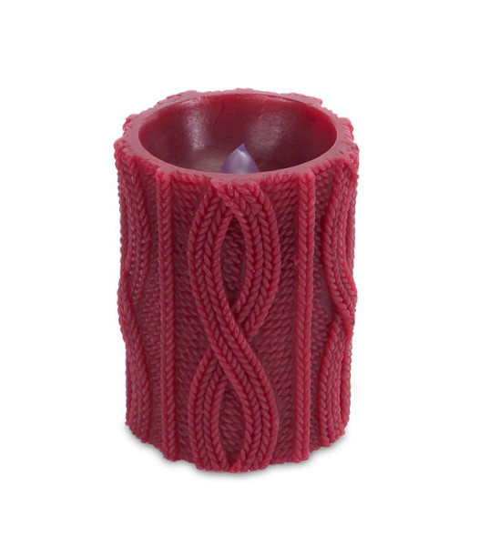 4" Burgundy Red Cable Knit Battery Operated Flameless LED Wax Christmas ...