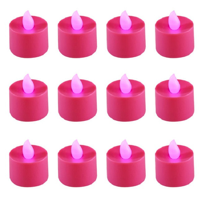 Set of 12 Flickering Pink Battery Operated LED Tea Lights 1.5" | Pool ...