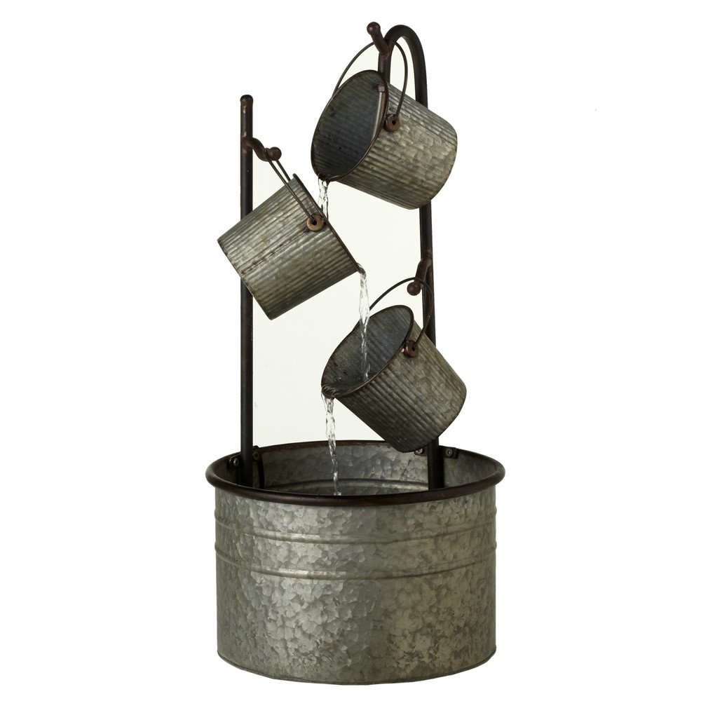 Set of 2 Silver & Black Galvanized Bucket Fountains with Pump 28.5 ...