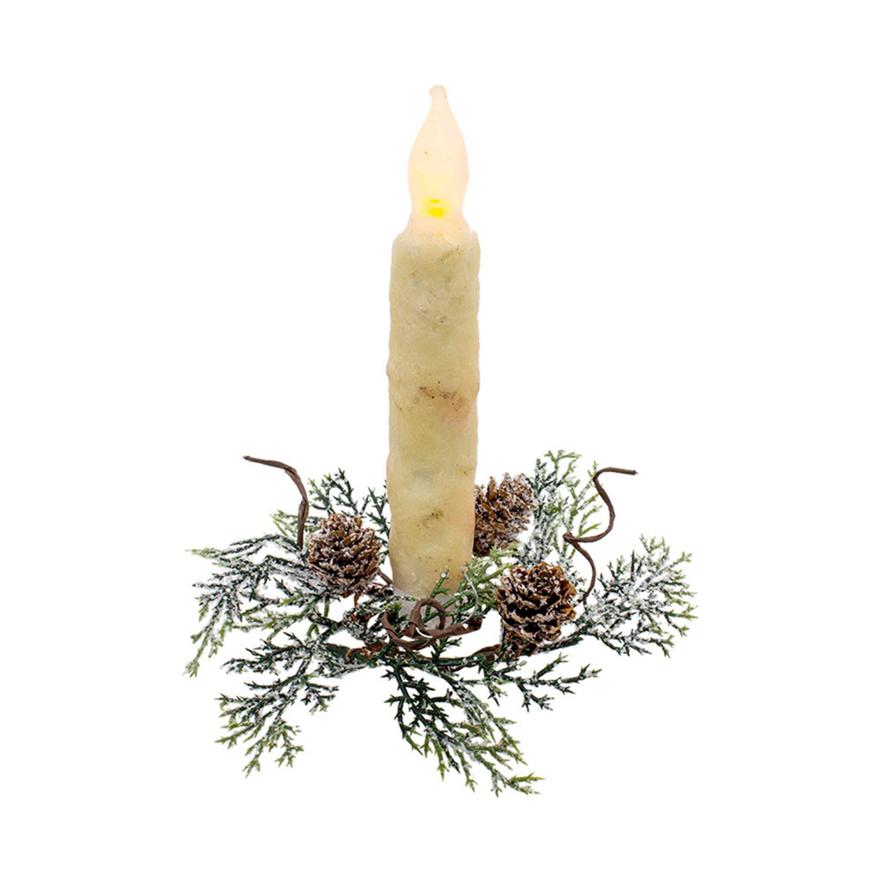 Set of 4 Two-Tone Green Cedar Small Candle Ring | Pool Central