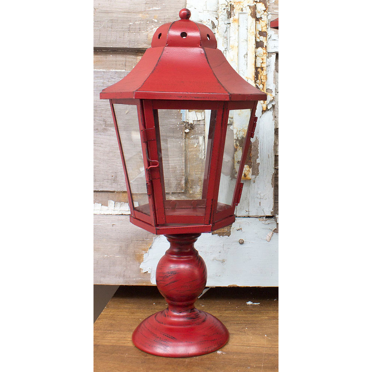 13" Red Small Glass & Metal Burgundy Lantern | Pool Central