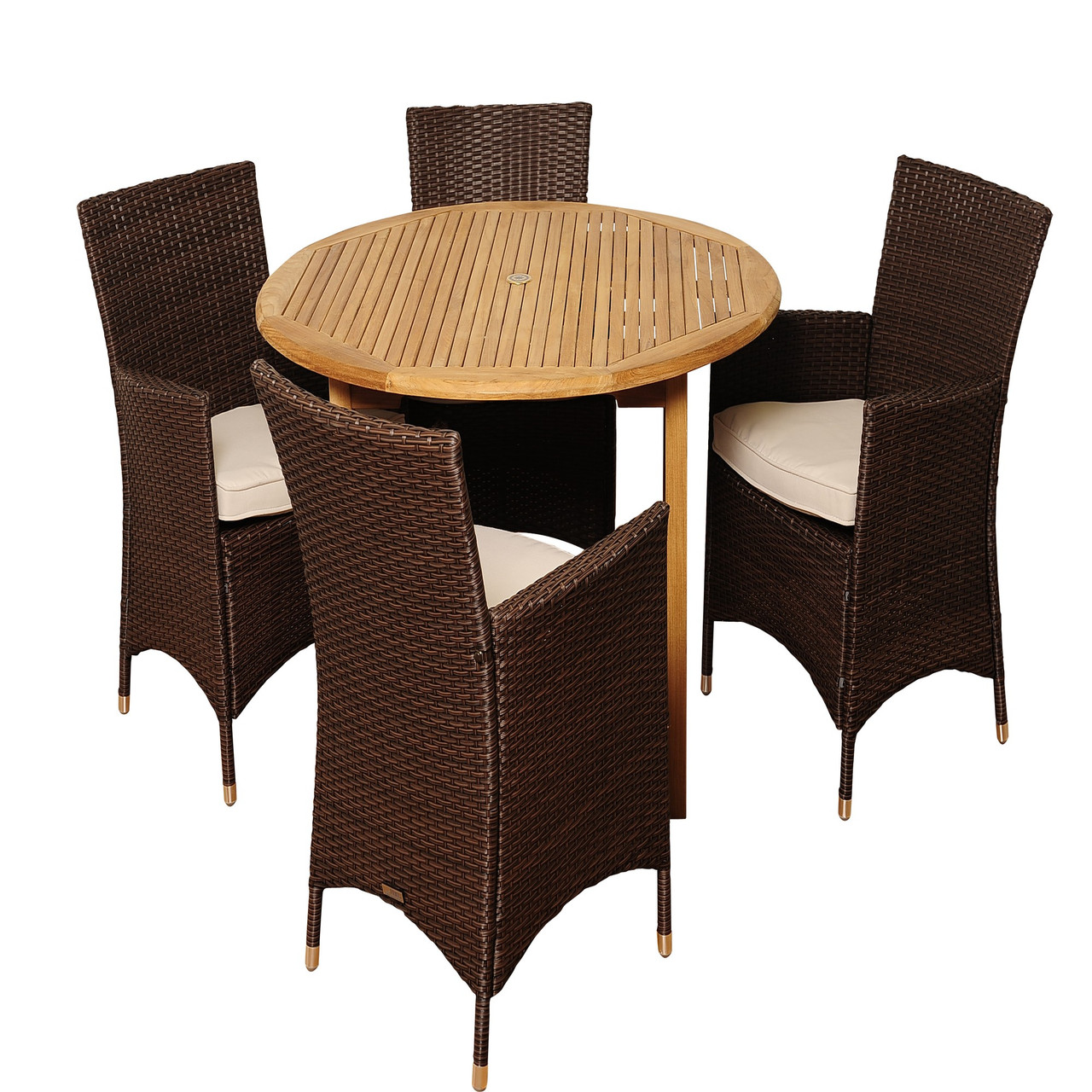 5-Piece Brown Benjamin Teak Round Outdoor Furniture Patio Dining Set 47 ...
