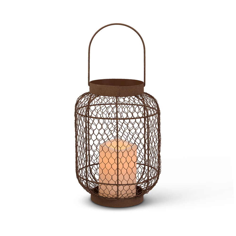 10.05" Brown Rustic Finished Honeycomb Cutout Wire Lantern with Handle ...