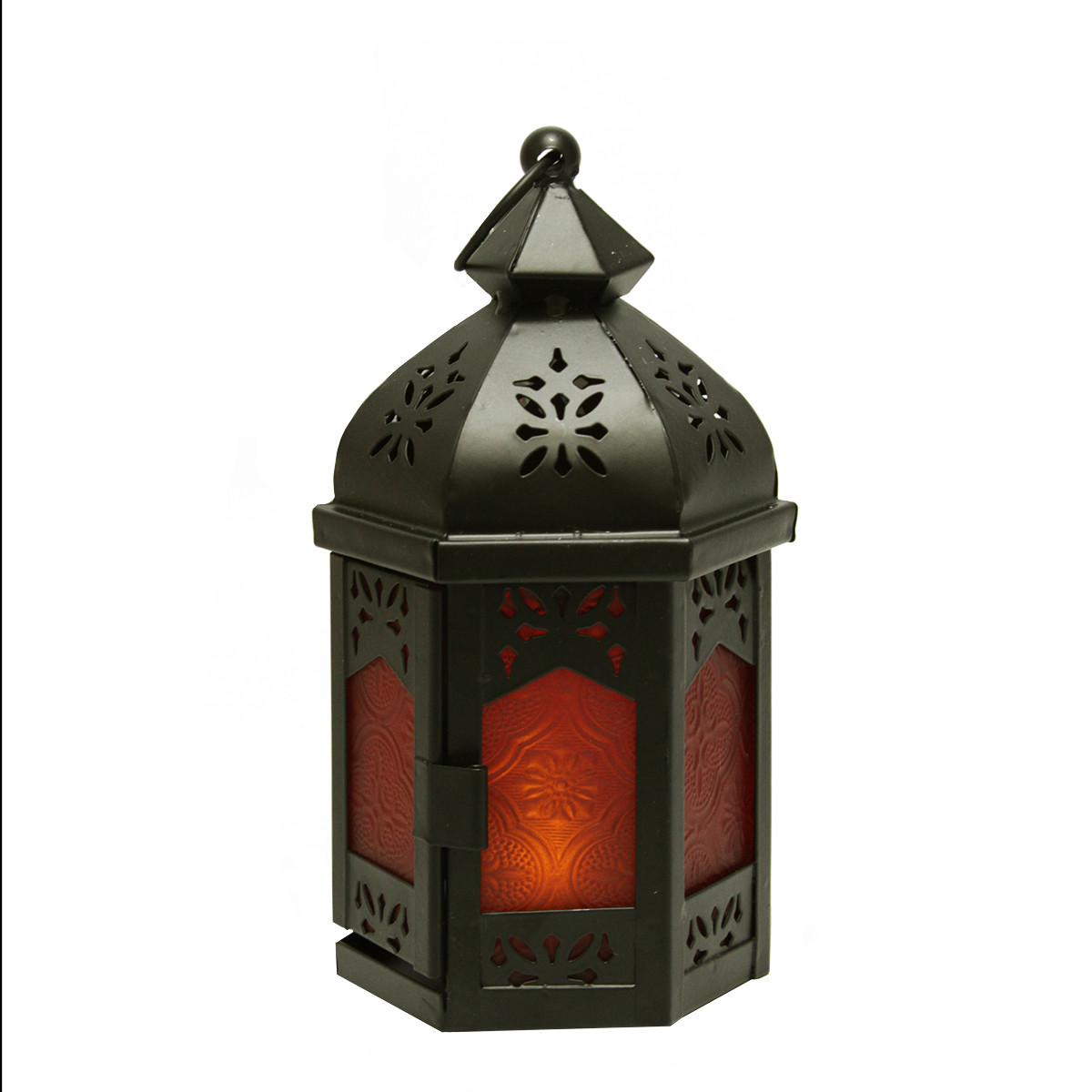 3" Red Glass Mini Moroccan Lantern with Flameless LED Tealight Candle ...