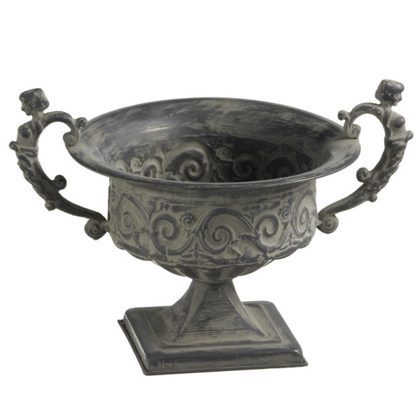 2 Distressed Finished Urn Shaped Planters with Ornate Scrollwork ...