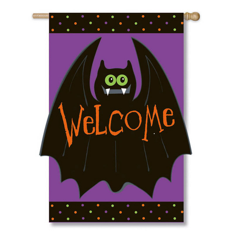 Halloween Vampire Bat "Welcome" Purple Outdoor Flag 43" x 29" | Pool ...