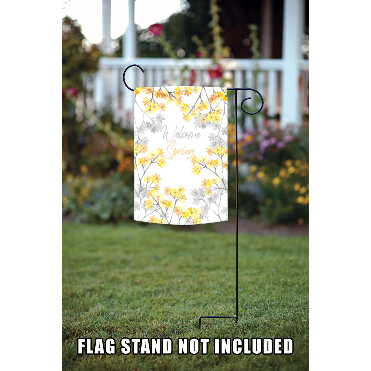 Yellow & Gray Welcome Spring Blossoms Outdoor Garden Flag 18" x 12.5 ...