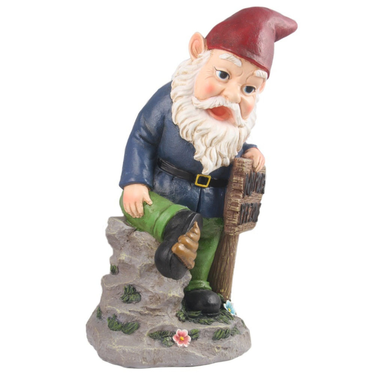 16" Gnome with Sign Outdoor Garden Statue | Pool Central