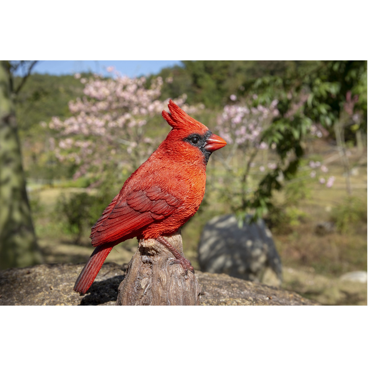 6.5" Motion Activated Singing Cardinal Standing on Stump Outdoor Garden ...
