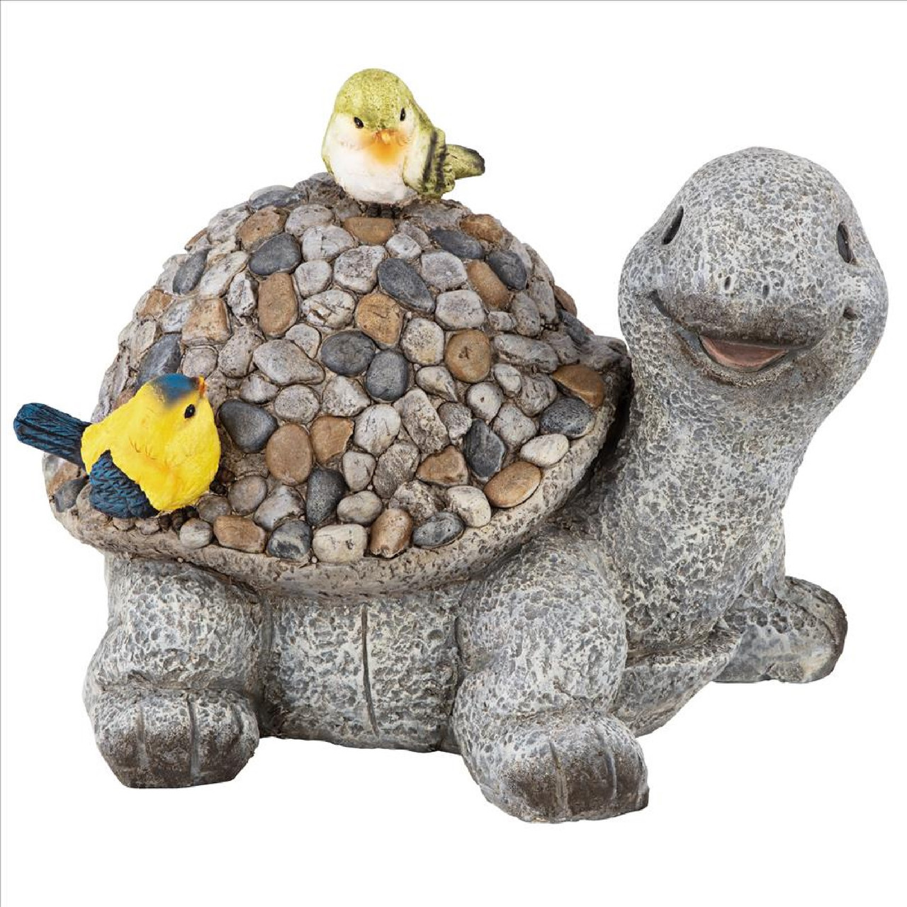 12" Pebble Turtle with Birds Outdoor Garden Statue | Pool Central