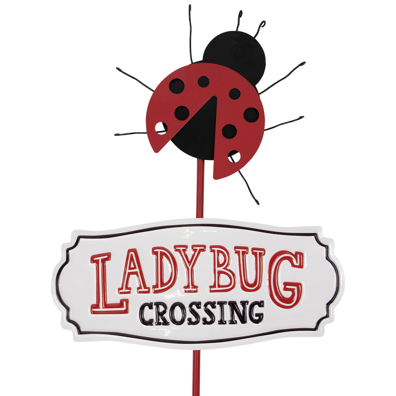 Ladybug Crossing Metal Outdoor Garden Stake - 23" | Pool Central