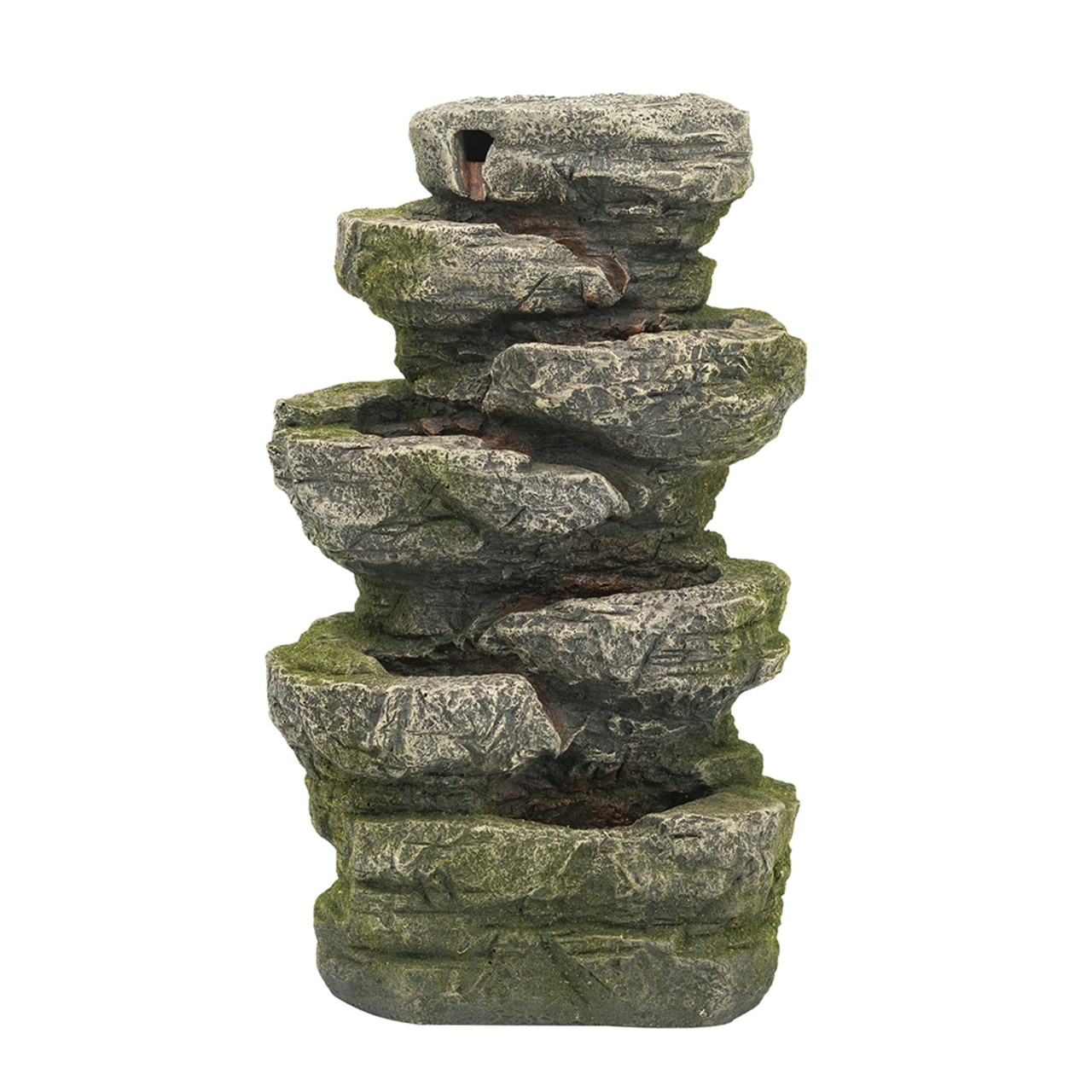 Cascading Stone Tabletop Outdoor Fountain with Light - 13.75" - Brown ...