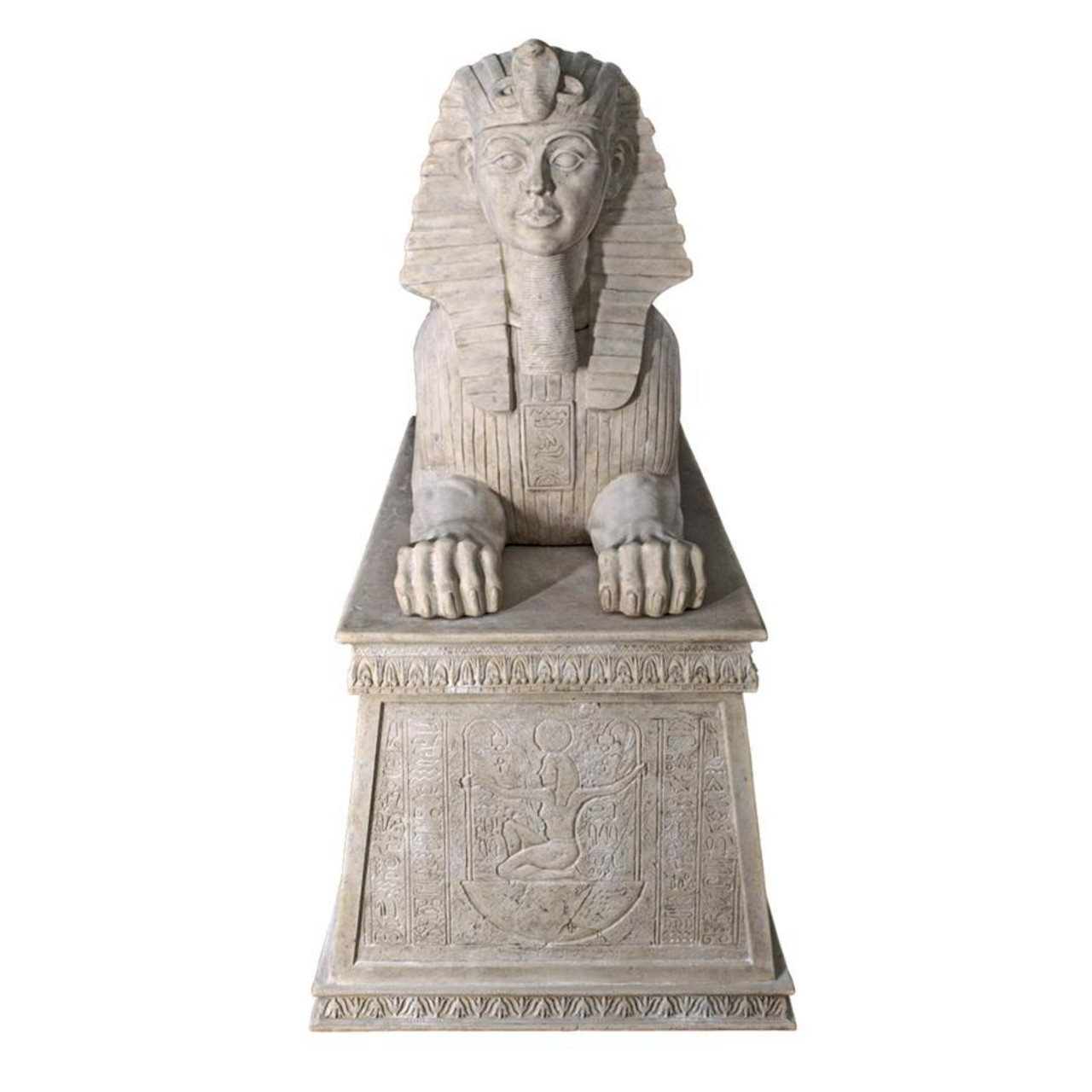 Sphinx Outdoor Garden Statue atop a Egyptian Plinth - 87" - Cream ...