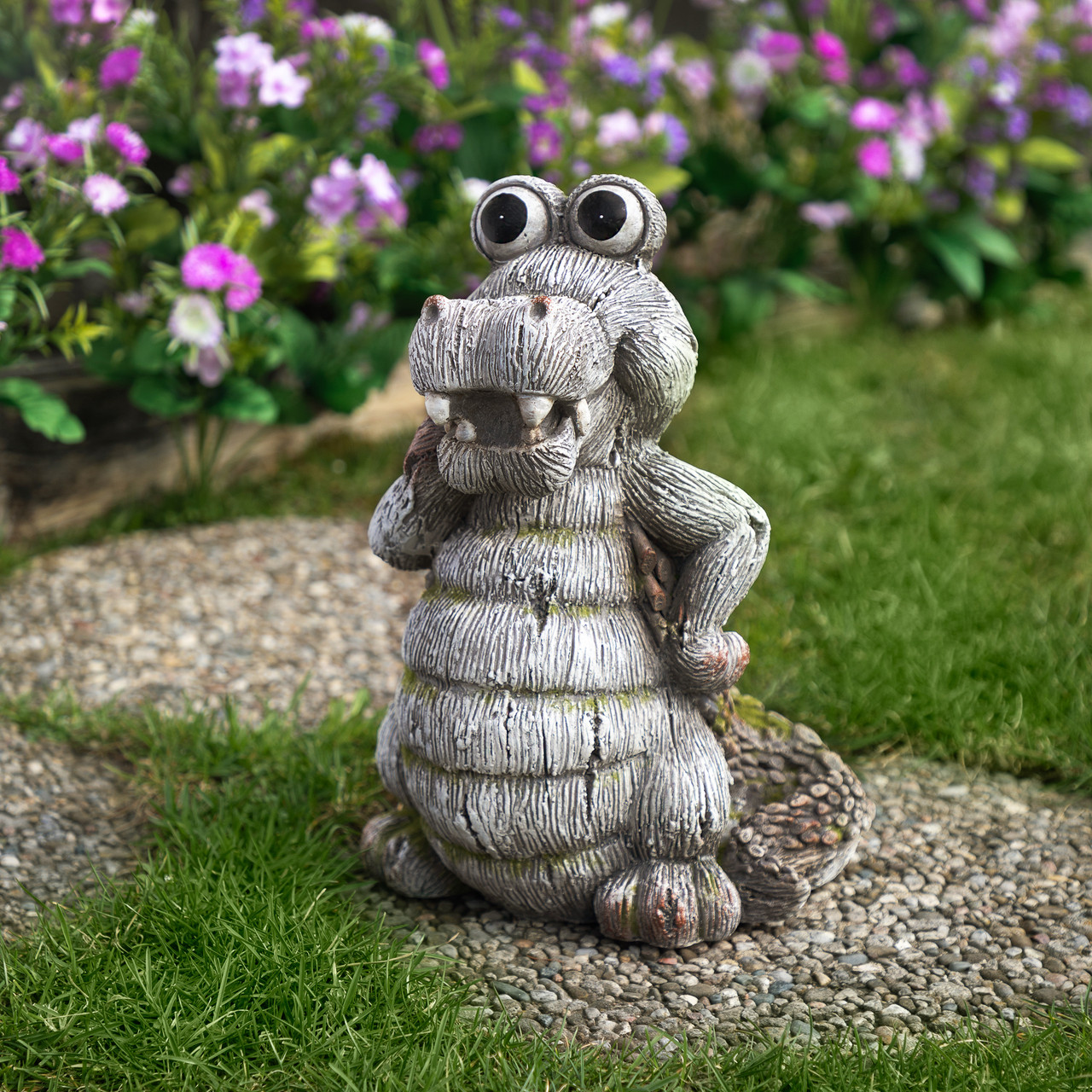 Sassy Crocodile Outdoor Garden Statue - 14.25" | Pool Central