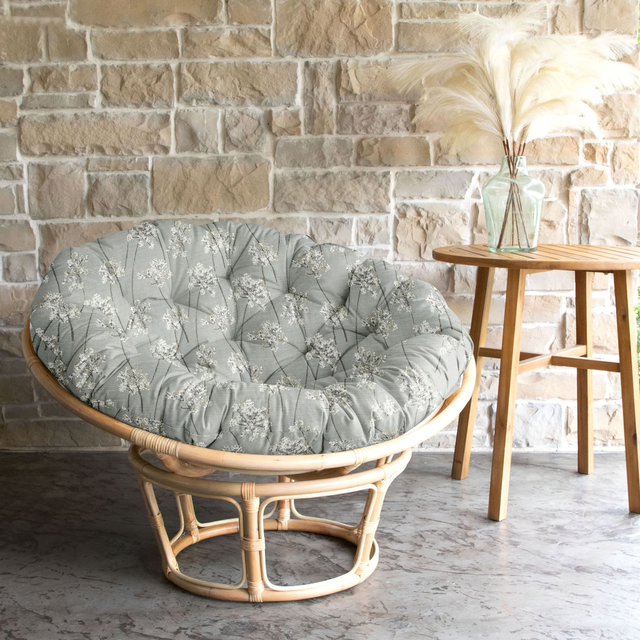 Tufted Floral Round Outdoor Papasan Cushion - 44" - Blue & White | Pool ...