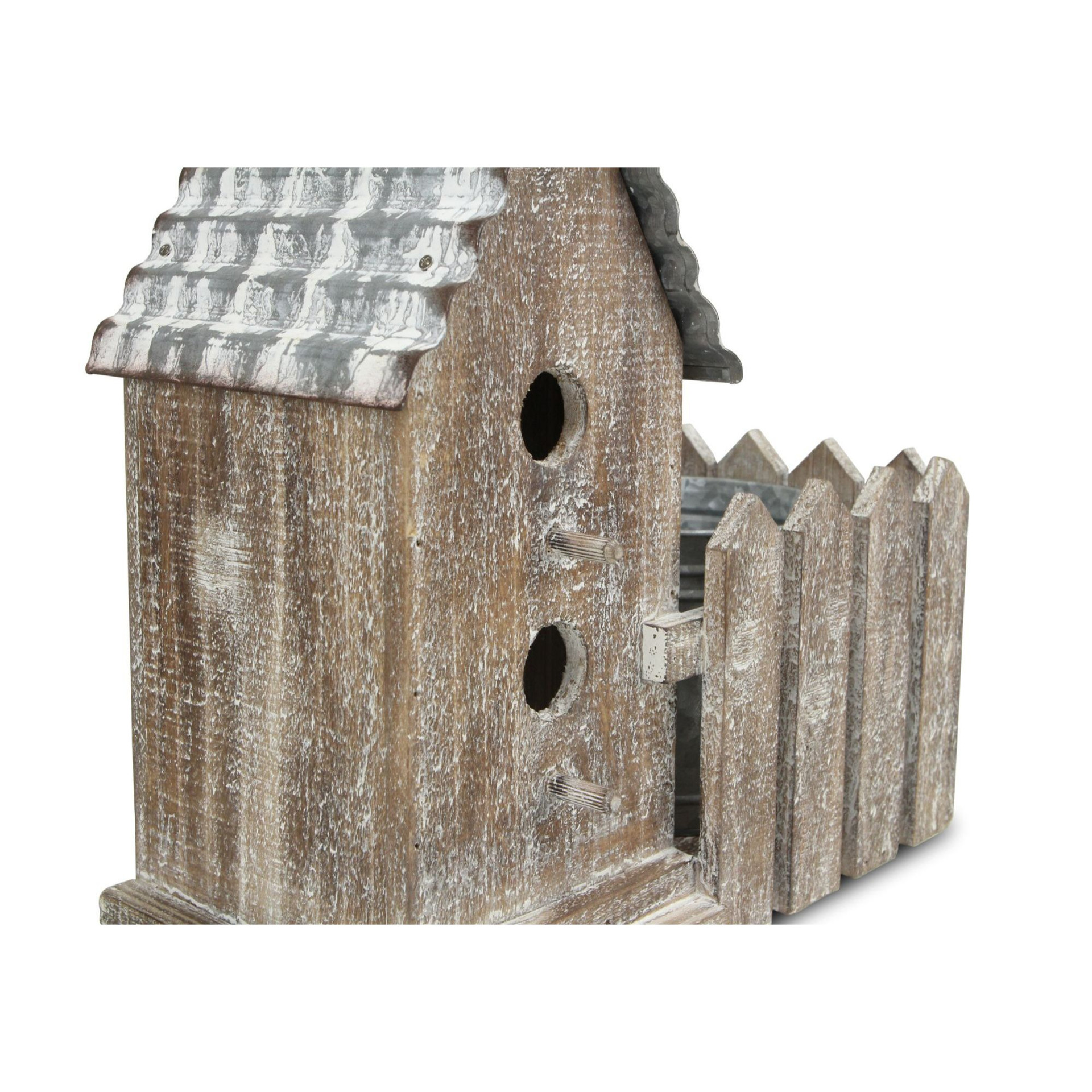 12.5" Brown & Gray 2 Story Bird House with Galvanized Planter Pot ...