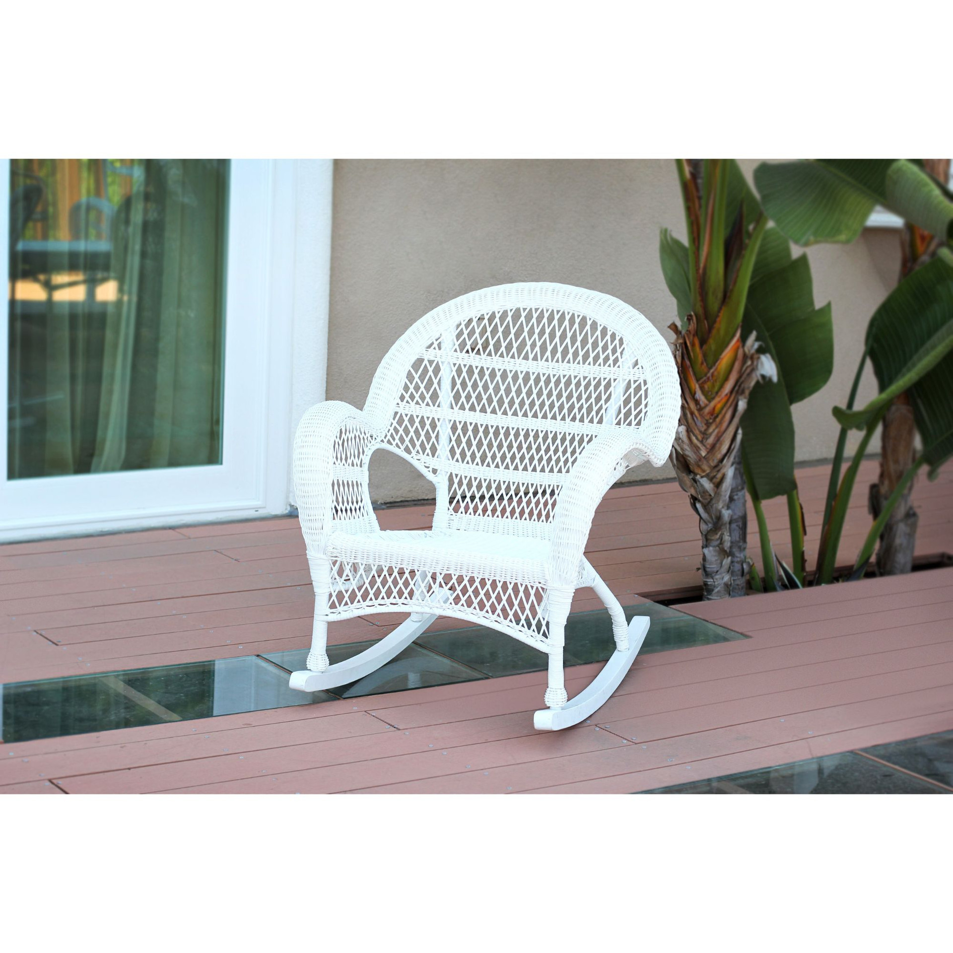 4-Piece White Wicker Outdoor Furniture Patio Rocker Chair Set | Pool ...