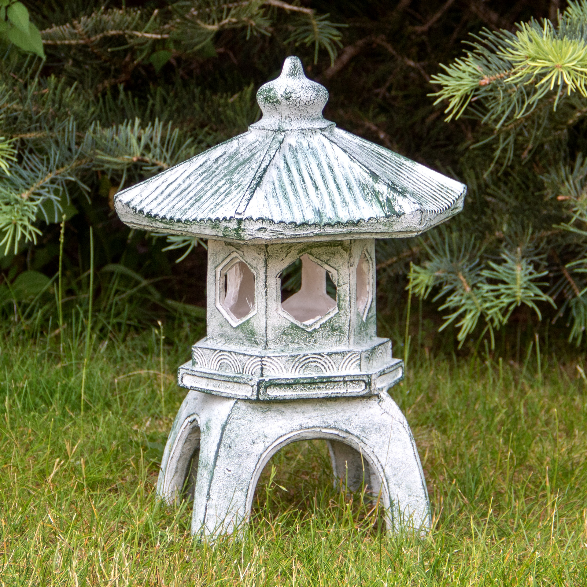15.75" LED Lighted Green Patina Outdoor Solar Powered Pagoda Sculpture ...