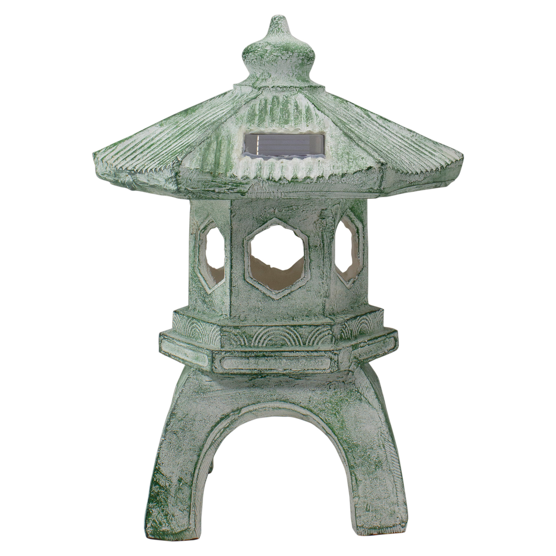 15.75" LED Lighted Green Patina Outdoor Solar Powered Pagoda Sculpture ...