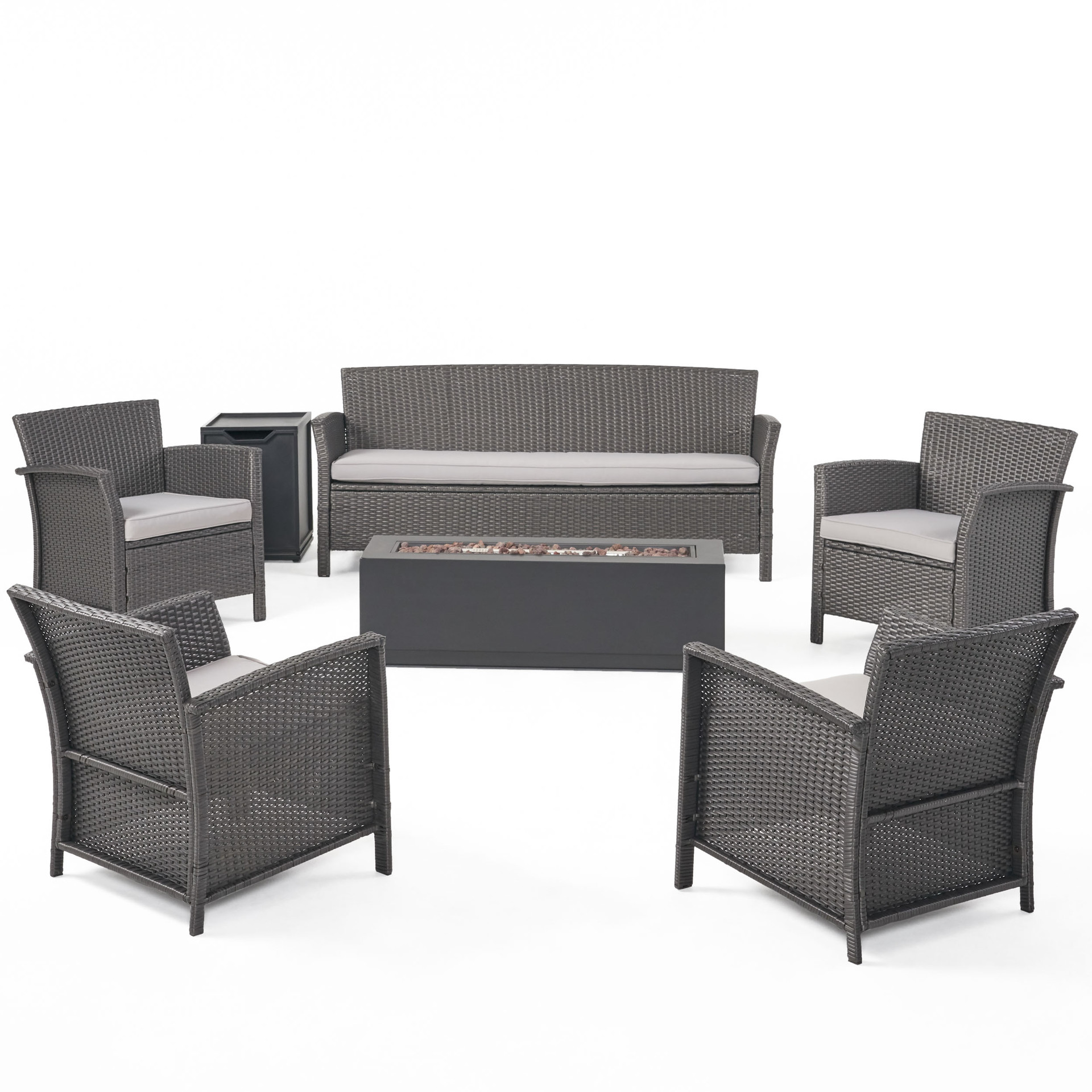 5-Piece Gray & Silver Contemporary Outdoor Furniture Patio 7 Seater ...