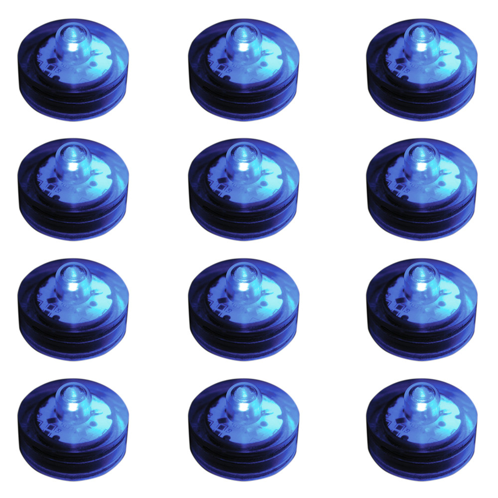 Set of 12 Battery Operated LED Blue Waterproof Tea Lights | Pool Central