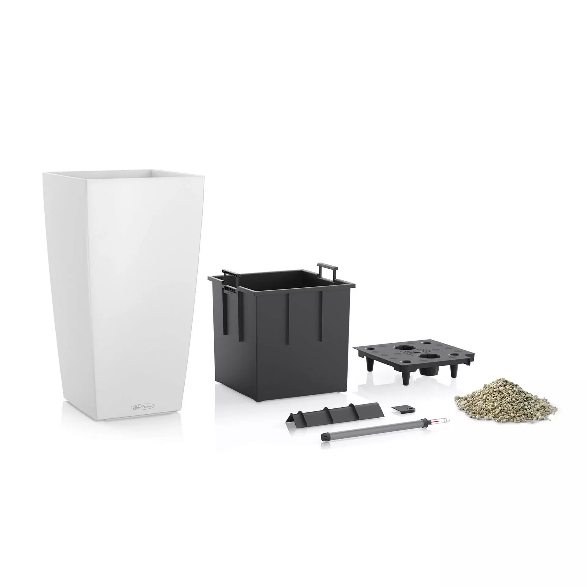 22" White Cubico Outdoor Planter with Water Reservoir | Pool Central