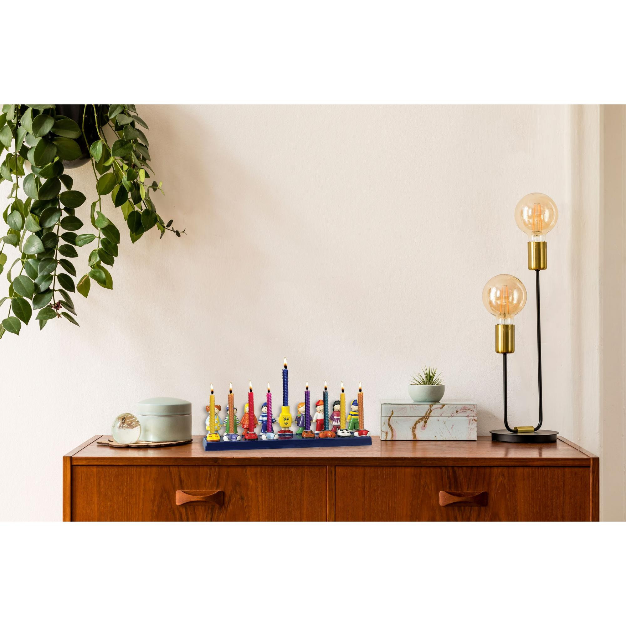 12.5" Blue & Yellow Hanukkah Friends Hand Painted Menorah | Pool Central
