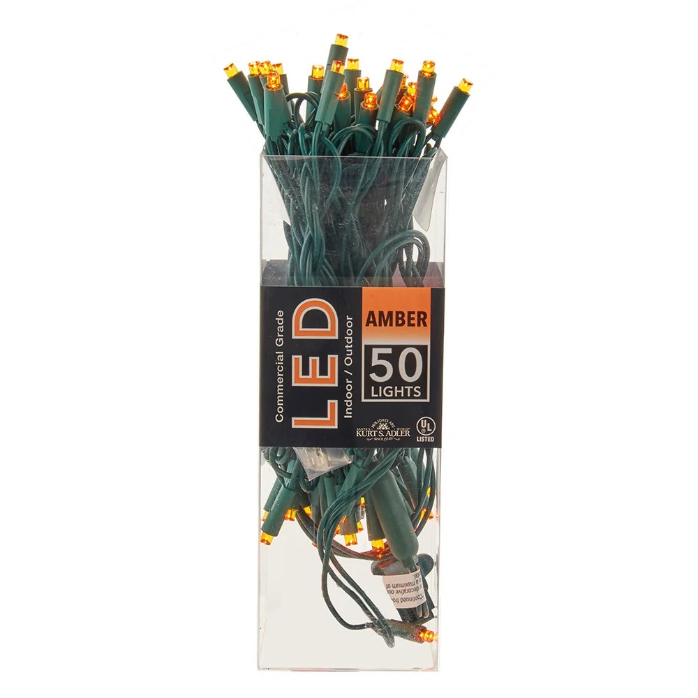 50-Count Amber LED 5MM Mini Christmas Lights, 25 ft Green Wire | Pool ...