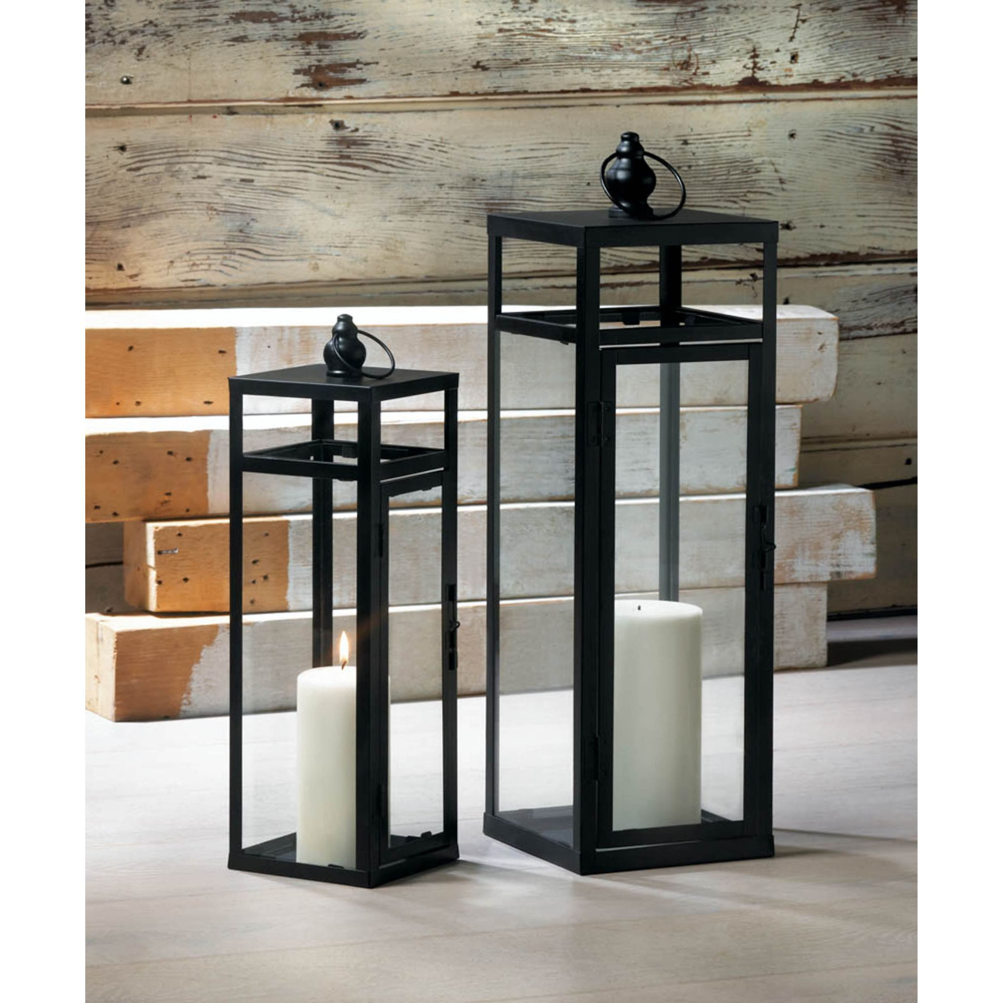 17" Black Solid Contemporary Geometric Candle Lantern | Pool Central