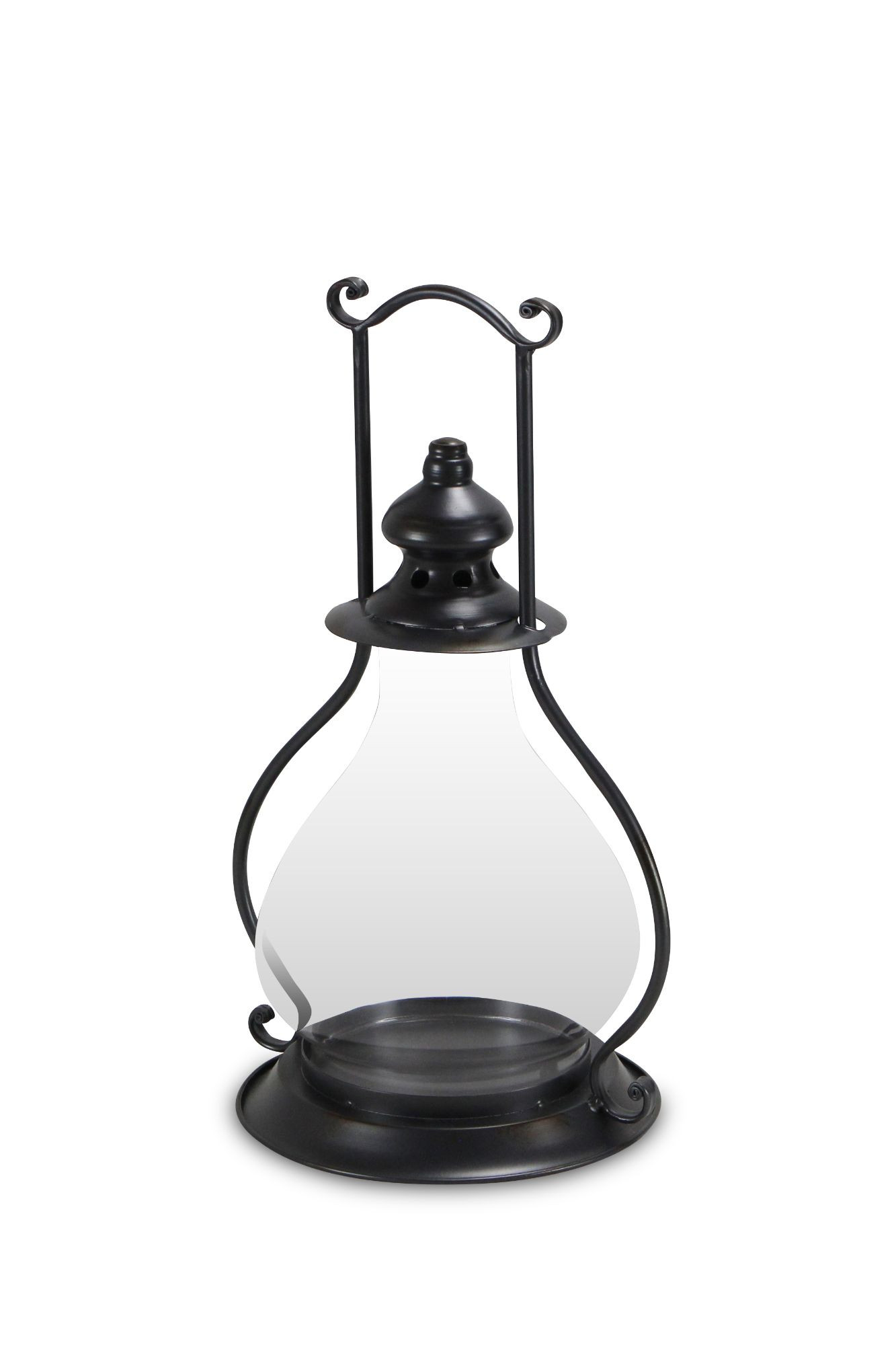 17" Clear & Black Round Handmade Lantern with Glass Insert | Pool Central