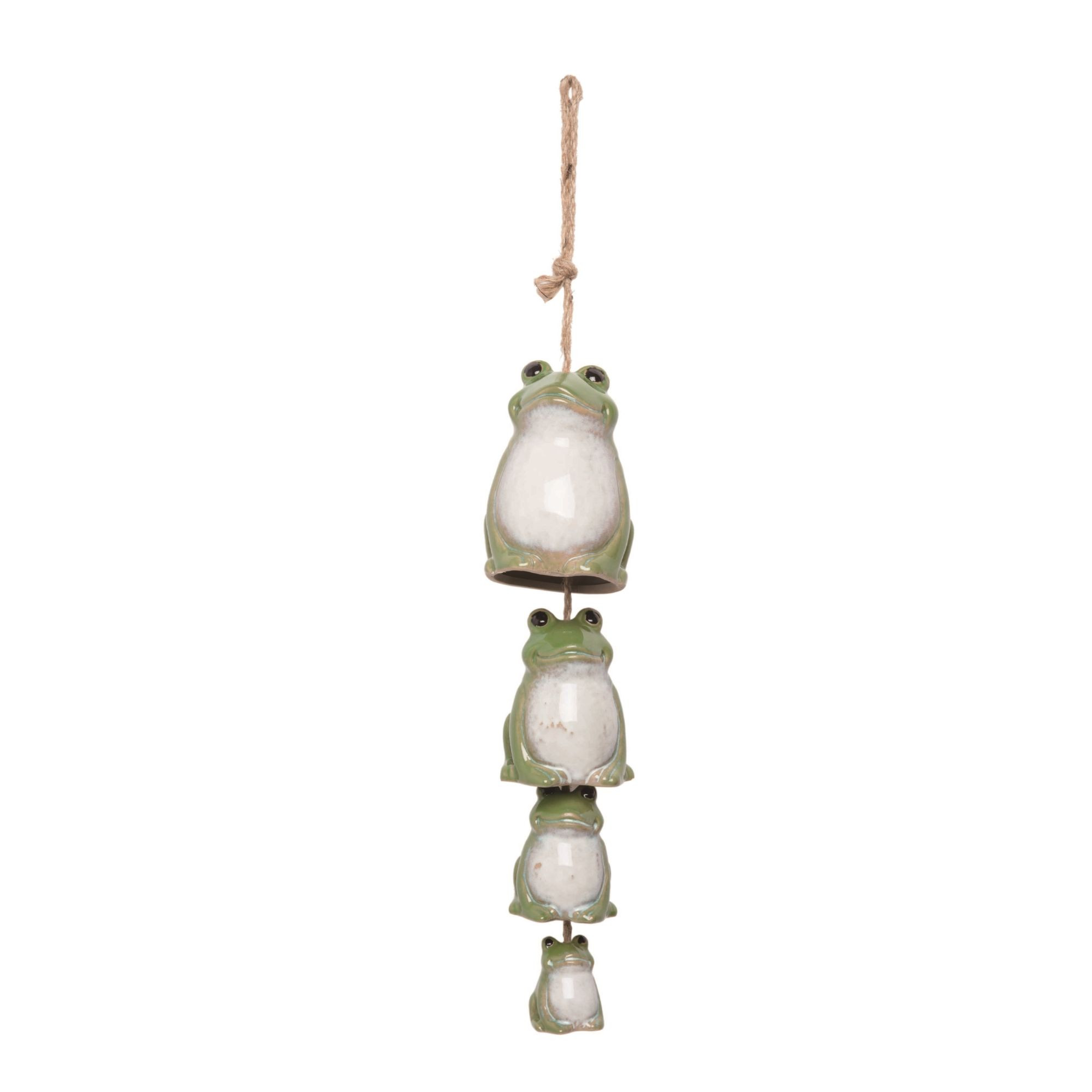 22" Green & White Contemporary 4 Tier Frog Wind Chime Home Decor Accent ...