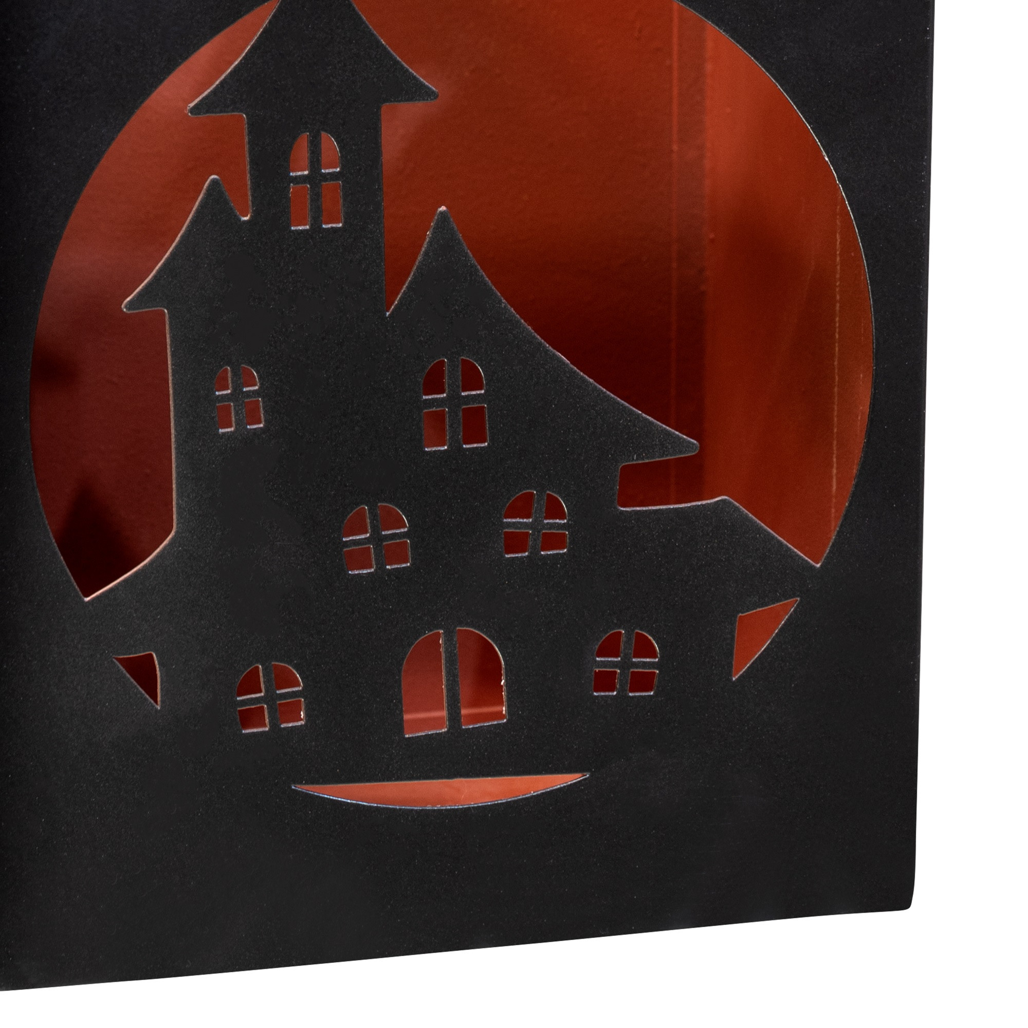 Cut Out Haunted House & Bat Halloween Candle Lantern - 9" - Black ...