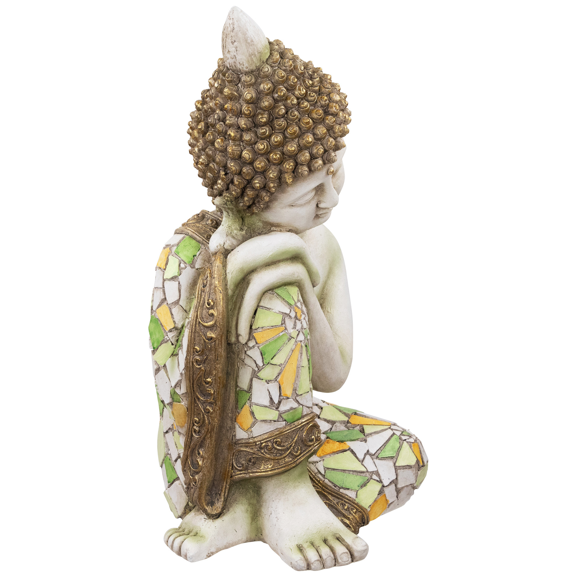 Resting Mosaic Buddha Outdoor Ceramic Garden Statue - 17" | Pool Central