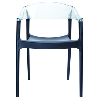 32" Black & Clear Transparent Stackable Outdoor Patio Dining Arm Chair ...