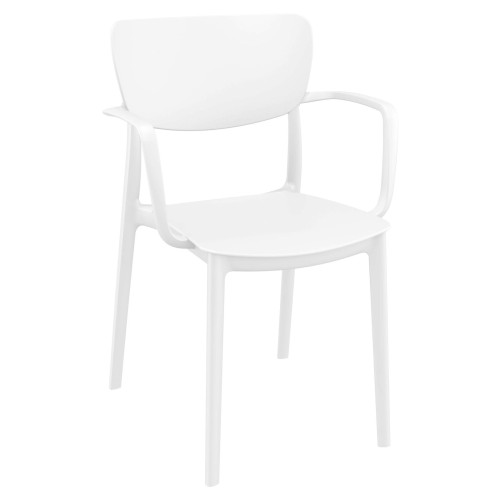 33" White Solid Stackable Patio Dining Arm Chair | Pool Central